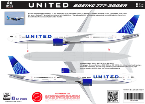 8aDecs 7909-634-144 UNITED 777-300 2020 COLORS