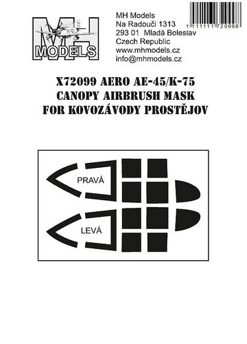 MH Models X72099 Aero Ae-45/K-75 Canopy Airbrush Mask For Kovozavody Prostejov