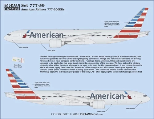 Draw Decal 20-777-59 Boeing 777-200ER - American Airlines Oneworld New Colors