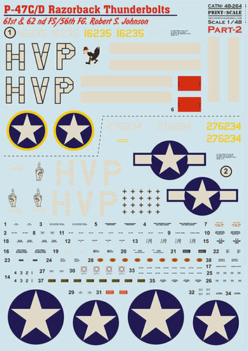 Print Scale 48-264 P-47 C/D Razorback Thunderbolts - 61st And 62nd FS/56th FG. Robert S. Johnson Part 2
