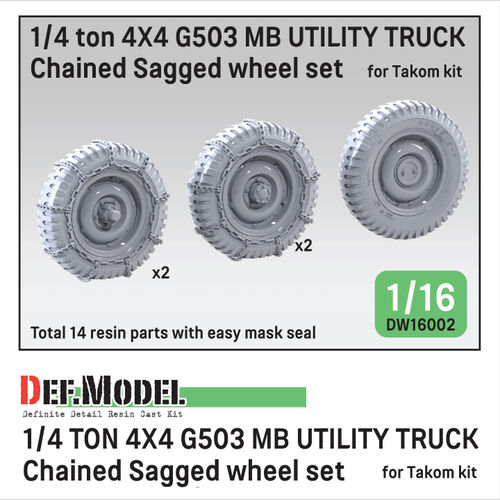DEF Model DW16002 1/4 Ton 4x4 G503 MB Utility Truck - Chained Sagged Wheel Set (For Takom)