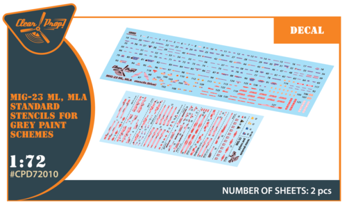 Clear Prop Models D72010 MiG-23ML, MLA Standard Stencils For Grey Paint Schemes For CP Kits And Other
