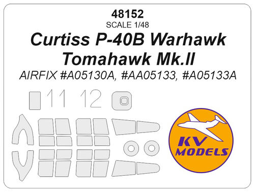 KV Models 48152 Curtiss P-40 B Warhawk / Tomahawk Mk.II - canopy and wheels masks (for Airfix kits)