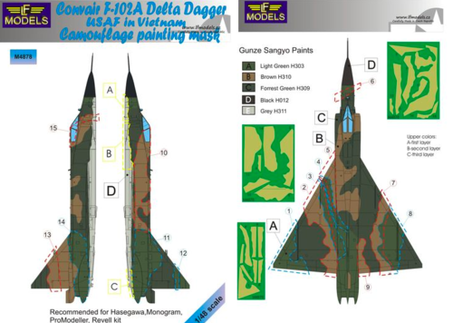 LF Models M4878 Convair F-102A Delta Dagger USAF in Vietnam Camo Painting Mask