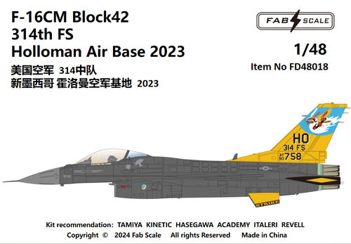 Fab Scale FD48018 Lockheed Martin F-16 CM Fighting Falcon Block 42 - USAF 314th FS Holloman Air Base (2023)