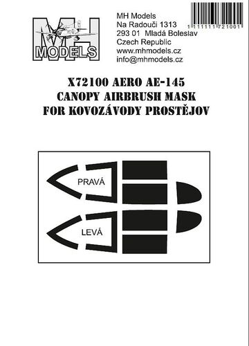 MH Models X72100 Aero Ae-145 Canopy Airbrush Mask For Kovozavody Prostejov