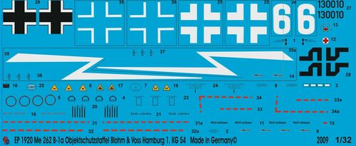 Peddinghaus-Decals 1920 Me 262 B-1a Objektschutzstaffel Blohm And Voss Hamburg 1.KG 54 11/44