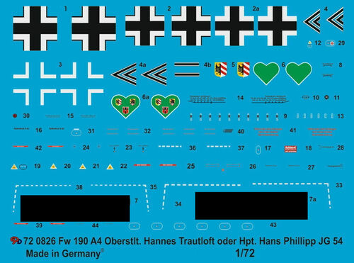Peddinghaus-Decals 0826 Fw 190 A 4 Oberstl. Hannes Trautloft or Hpt. Hans Philipp JG 54