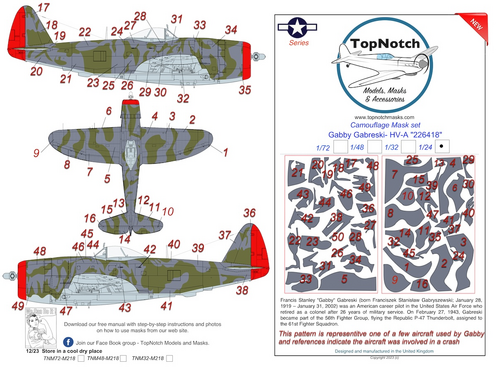 TopNotch 24-M218 Republic P-47 D Thunderbolt 'Bubble top' Gabreski HV-A '226418' - Camouflage Pattern Paint Mask