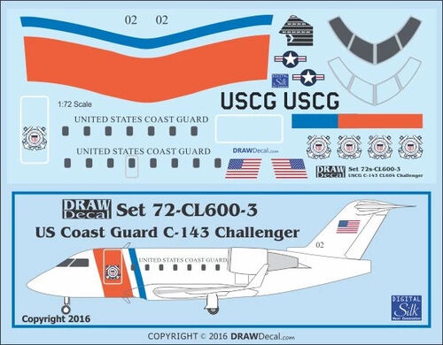 Draw Decal 72-CL600-03 C-143 Challenger - United States Coast Guard (USCG) Decals