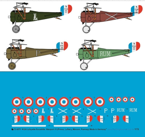 Peddinghaus-Decals 4275 No 124 Lafayette Escadrille: Nieuport 11 (Prince, Lufbery, Masson- Rumsay)