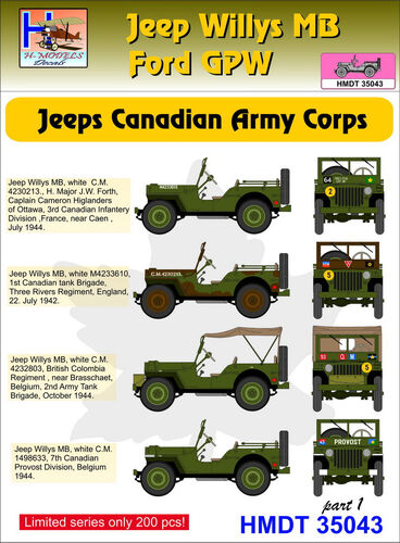 H-Model Decals T35043 Willys Jeep MB/Ford GPW: Canadian Army Corps