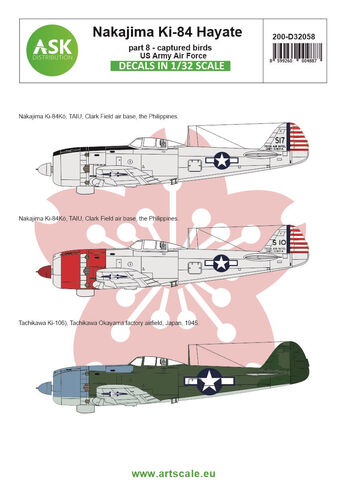 Art Scale Kit D32058 Nakajima Ki-84 Hayate (Frank) Part 8 - Captured By US Army Air Force