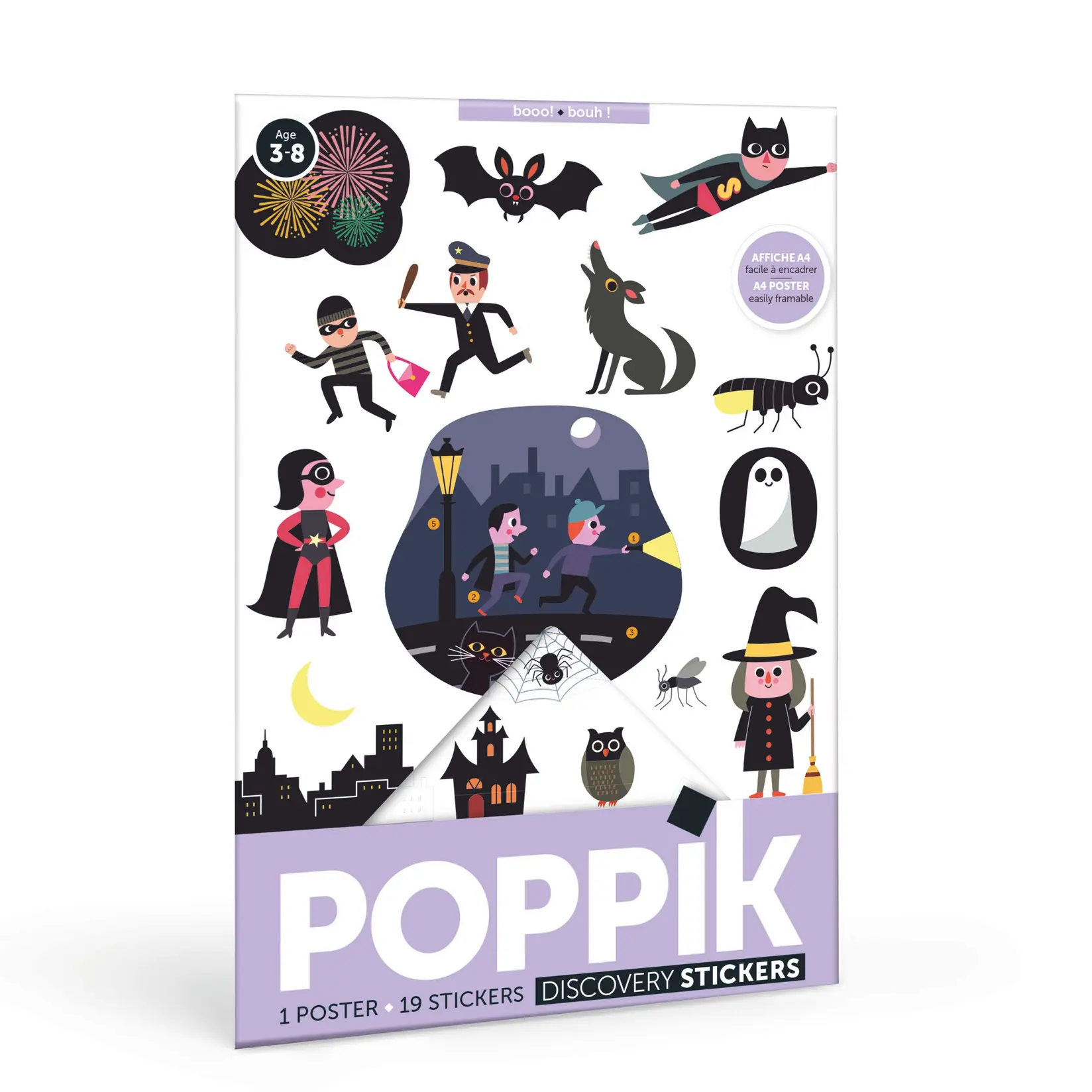 POPPIK Edukativni poster s nalepnicama Mini otkrića BOOO! Crna boja