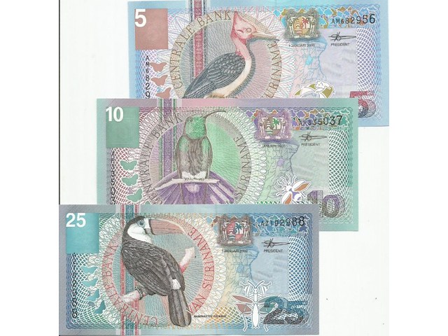 Surinam Suriname 5 -10 - 25 gulden 2000. UNC set