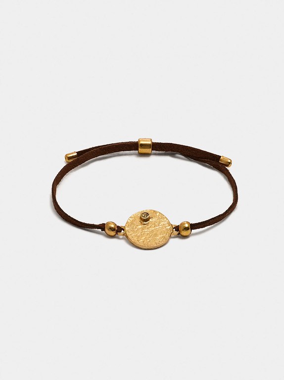 LEATHER CORD BRACELET WITH ROUND PENDANT