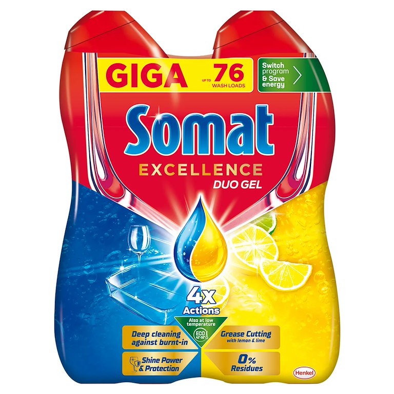 Somat Gel za mašinsko pranje posuđa Excellence Duo Gel Lemon