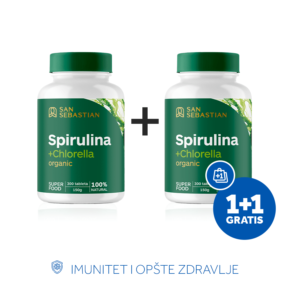 San Sebastian Spirulina+Chlorella Organic 300tbl., 1+1 Gratis