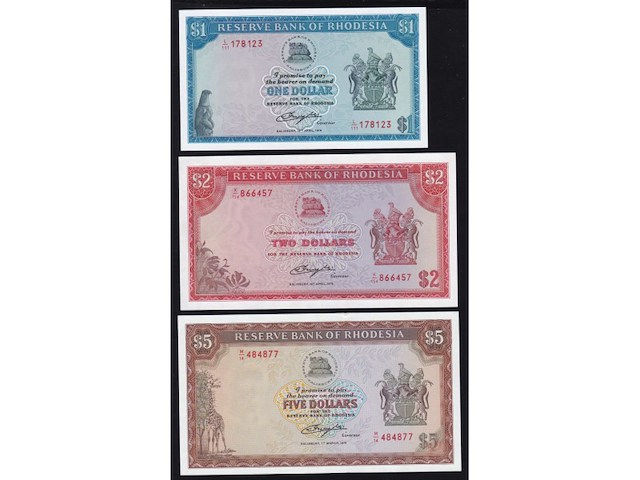 RHODESIA --- 1, 2, 5 DOLLARS  1976-1979 --- UNC ---