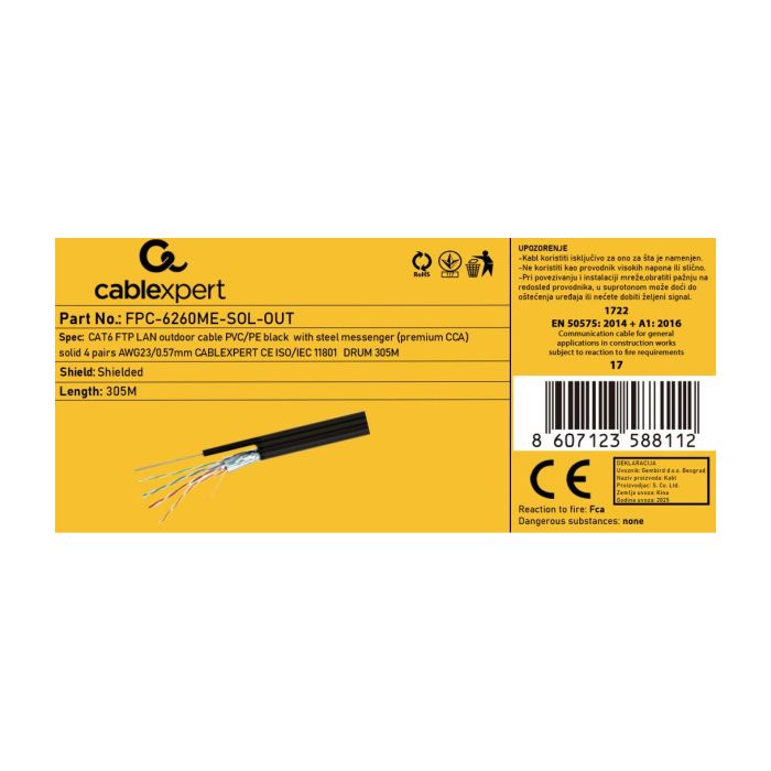 FPC-6260ME-SOL-OUT * Gembird FTP cat6 Outdoor, solid 23AWG, 0,57mm PREMIUM CCA pun presek 305m(7399)