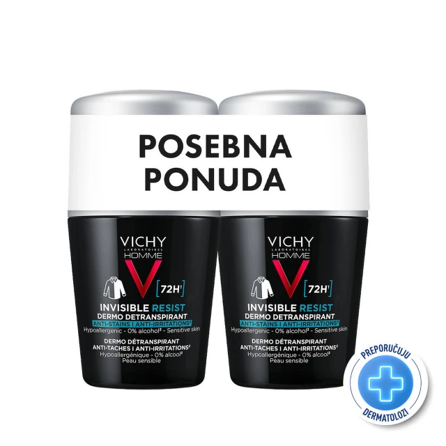 Vichy Homme Invisible resist 72h Dermo detranspirant, 2 x 50 ml PROMO