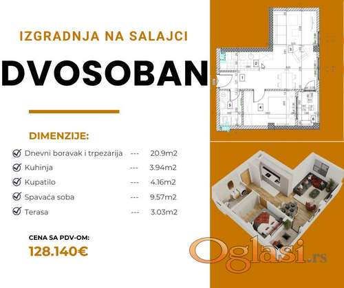 ~ Dvosoban stan sa PDV-om na Salajci ~