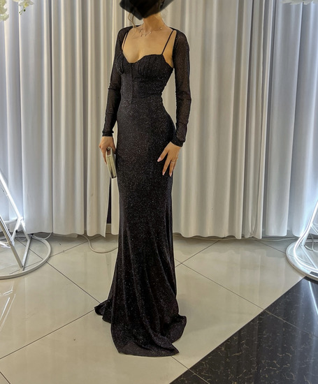 Crna elegantna duga sirena haljina
