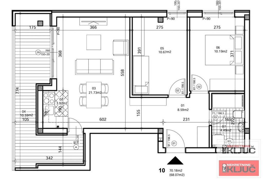 KOD SOMBORSKOG BULEVARA, 70m2, Trosoban sa pdv, Kredit