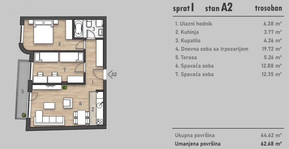 NOVI SAD - SOCIJALNO - 62. 28 m2