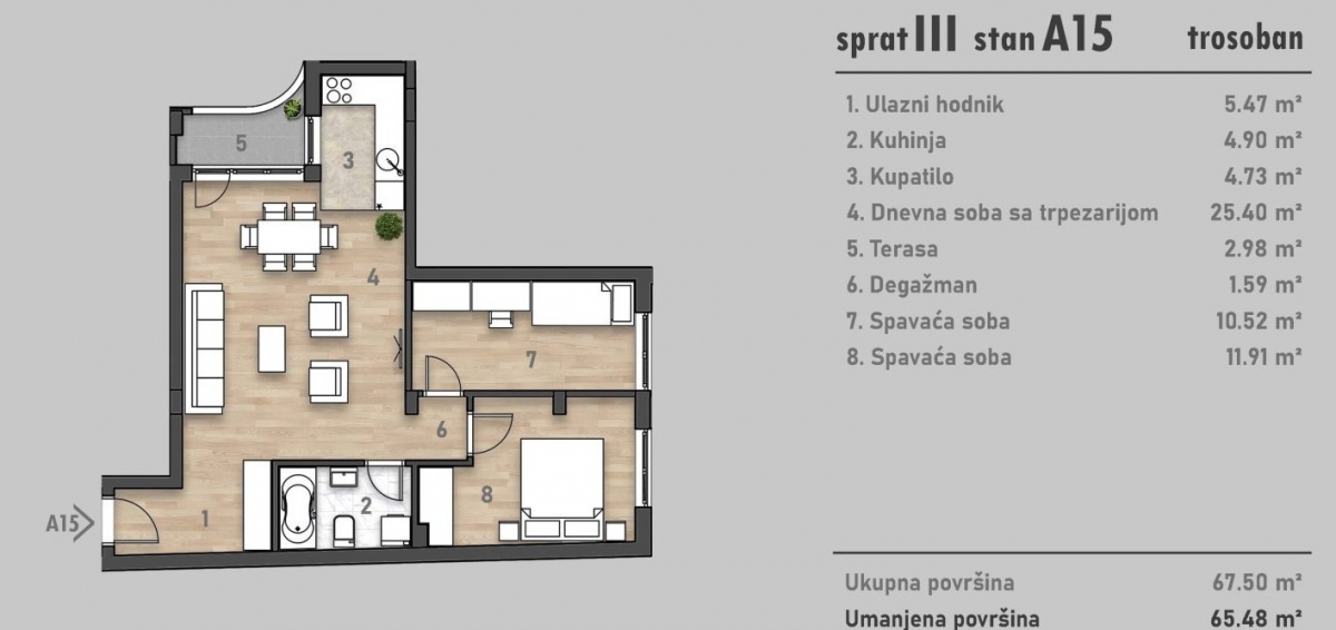 NOVI SAD - SOCIJALNO - 65. 48 m2