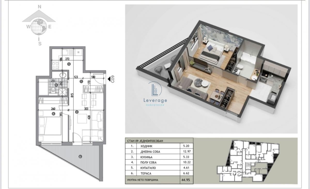 Novogradnja, Žarkovo, 44. 95 m2, sa PDV-om