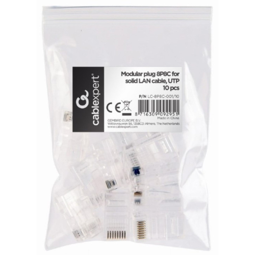 LC-PTU-01/10 Gembird Universal pass-through modular CAT5 UTP plug 8P8C, 10 u pak /CENA PO PAKOVANJU