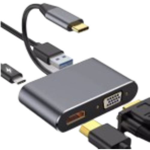 Stars Solutions Adapter USB-C na HDMI/VGA/USB/PD sivi