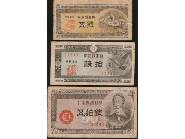 Japan lot 3 novčanice 1947-1948. F/VF.