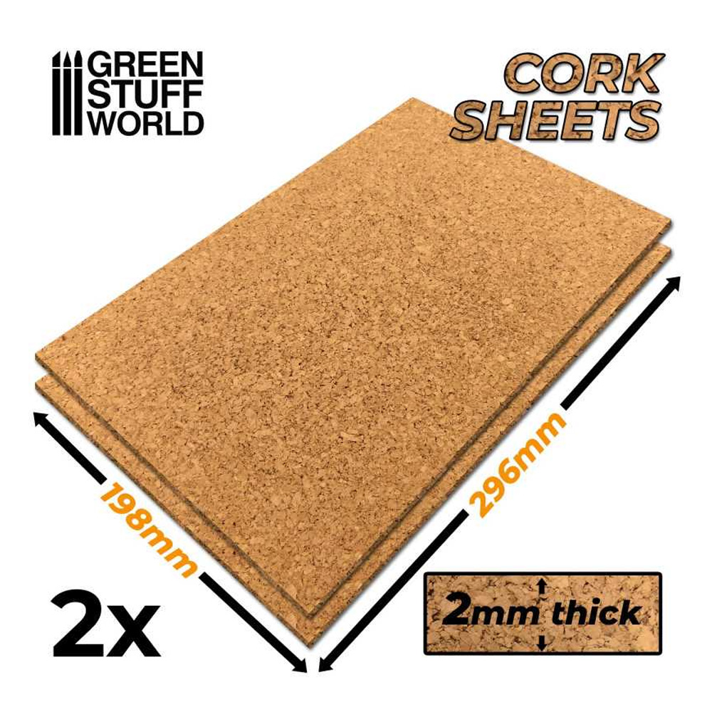Cork Sheet - size198x298mm - thickness 2mm (Pack x2)