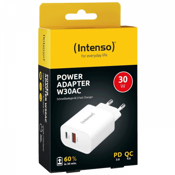 (Intenso) Punjač kućni, brzi, 1 x USB-A, 1 x UCB-C, 3A, 30W - Power Adapter W30AC
