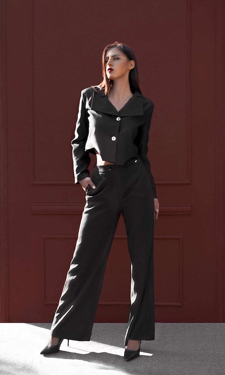Crne pantalone visokog struka J5P2396
