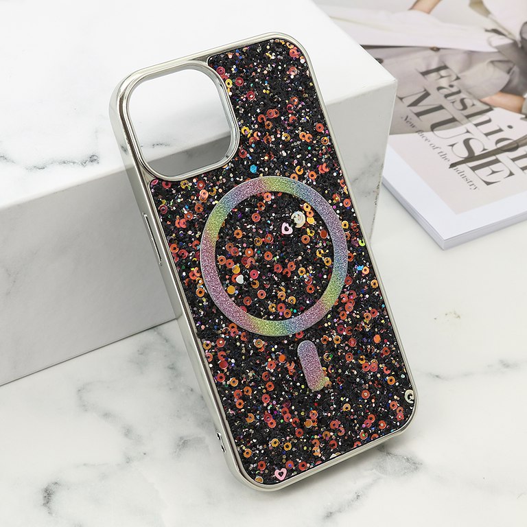 Zastitna maska (futrola) GLAM GLOW MagSafe - iPhone 15 crna (MS)