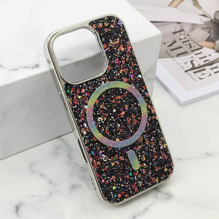 Zastitna maska (futrola) GLAM GLOW MagSafe - iPhone 16 Pro (6.3) crna (MS)