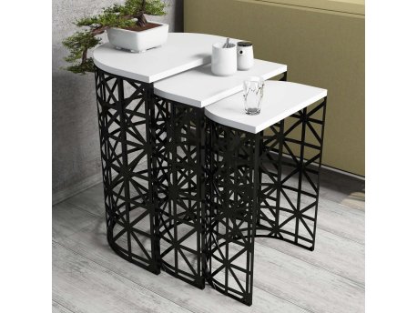 HANAH HOME Set 3 stočića Stil Metal Ferforje White
