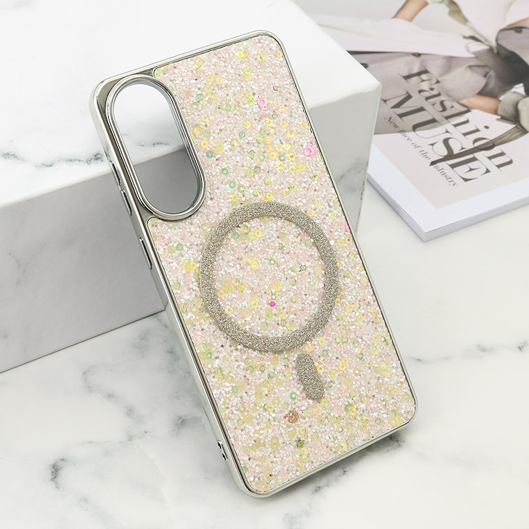 Zastitna maska (futrola) GLAM GLOW MagSafe - Samsung S937 Galaxy S25 Edge 5G srebrna (MS)