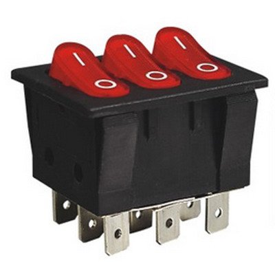 Prekidac crveni kockasti trostruki 40x34mm/9pina tip02