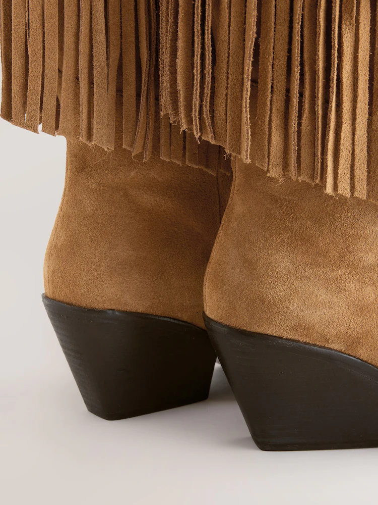 Bež-braon Braon Suede - Forever Comfort® Fringed Knee High Kaubojske čizme