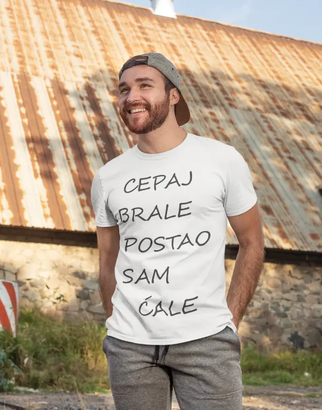 MAFIMI Muška majica Cepaj brale postao sam ćale, Bela