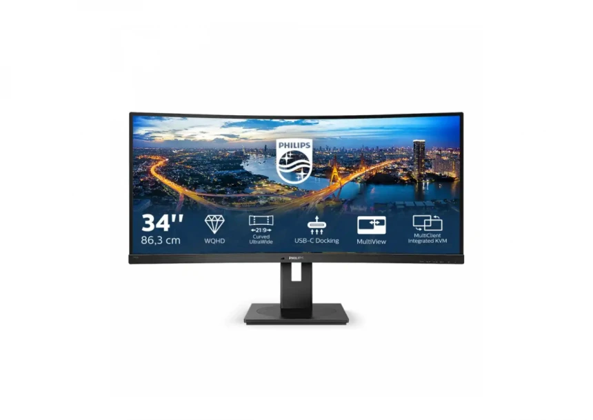 Monitor PHILIPS 346B1C/00 34"/VA,21:9,zakrivljen/3440x1440/100Hz/4ms GtG/HDMI,DP,USB,LAN/zvučnici