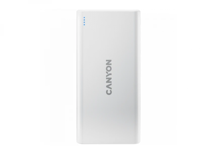 CANYON PB-106, Power bank 10000mAh Li-poly battery, Input 5V/2A, Output 5V/2.1A(Max), USB cable length 0.3m, 140*68*16mm, 0.24Kg, White