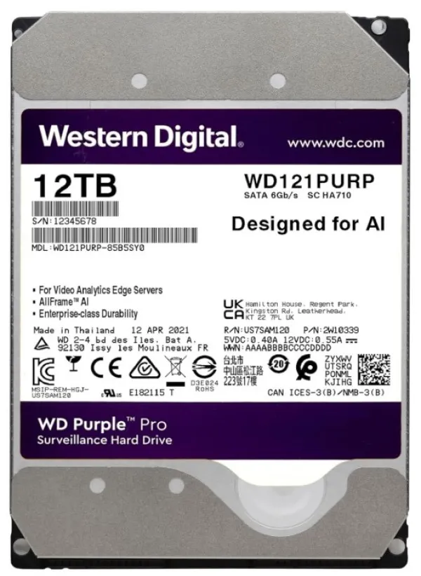 HDD 3.5 ** 12TB WD121PURP WD Purple 24/7 7200RPM 256MB SATA3
