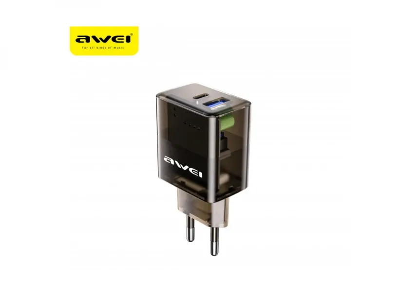 Awei Strujni Punjaè, 2-porta USB (3.0 i 3.1 tip C) PD38, crni