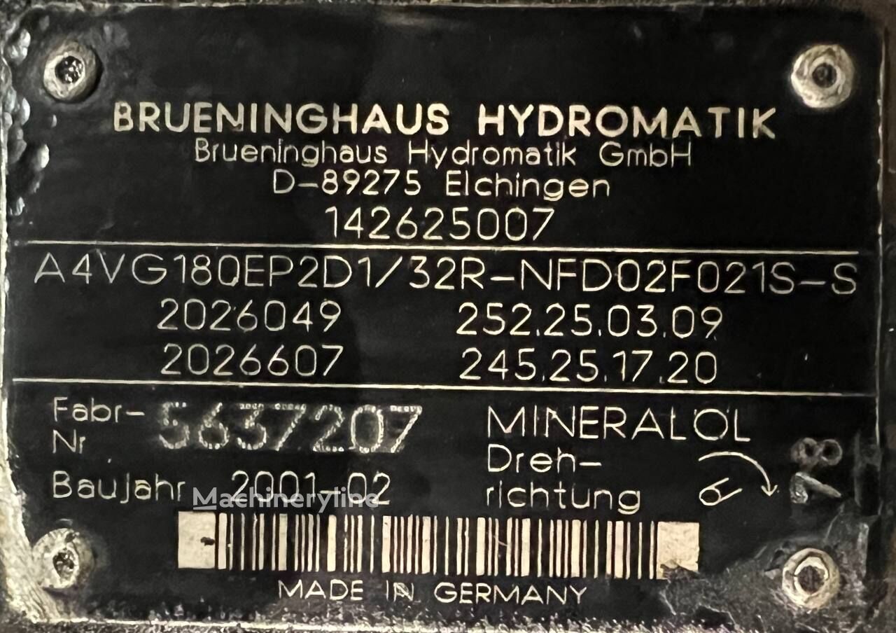 Brueninghaus A4VG180EP2D1/32R-NFD02F021S-S (Noell 142625007) A4VG180EP2D1/32R-NFD02F021S-S hidraulična pumpa za Terex