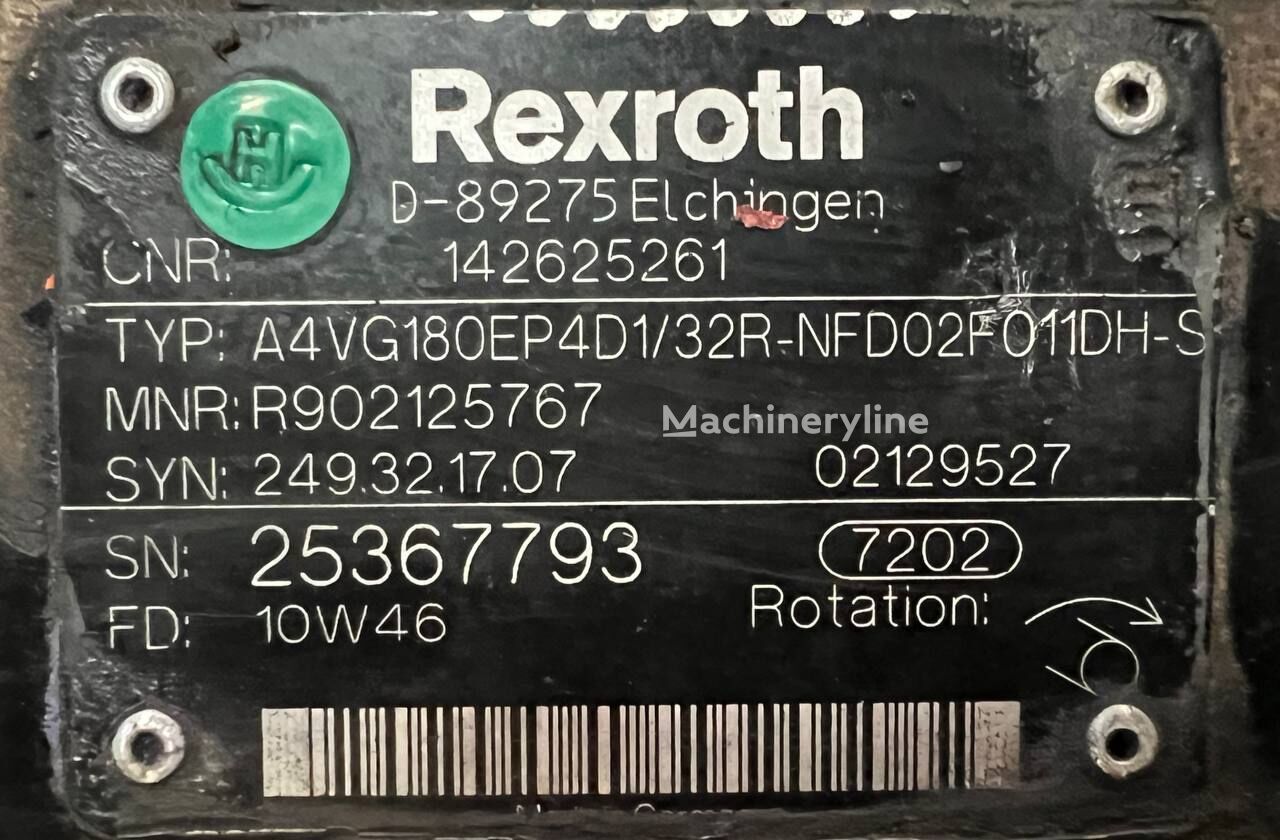Rexroth A4VG180EP4D1/32R-NFD02F011DH-S (R902125767, Noell 142625261) hidraulična pumpa za Terex